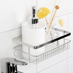 Adhesive Shower Caddy Compact Shelf Organizer Holder Bathroom Kitchen Self Adhesive Compact Storage for inside Shower Rack No Drilling Multipurpose Wall Mounted Stainless Steel Basket Rustproof