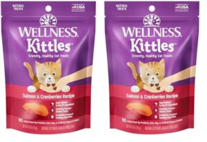 wellness kittles natural grain free cat treats, salmon & cranberries, 6-ounce bag (pack of 2)