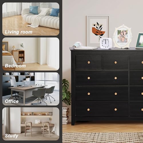 TITIMO 10 Drawer Dresser for Bedroom,Wood Chest of Drawers with Smooth Metal Rail,Large Dressers,Modern Bedroom Dressers with 10 Drawers Cabinet TV Stand (Black)