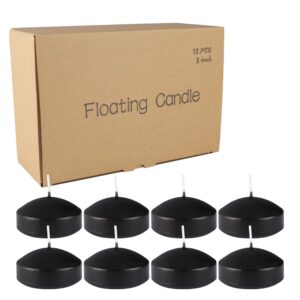 Black 3-Inch Floating Candles - Set of 12 Long-Lasting, Waterproof, Wind-Resistant, Perfect for Halloween Decorations, Outdoor Pools & Parties, Holiday Decorations