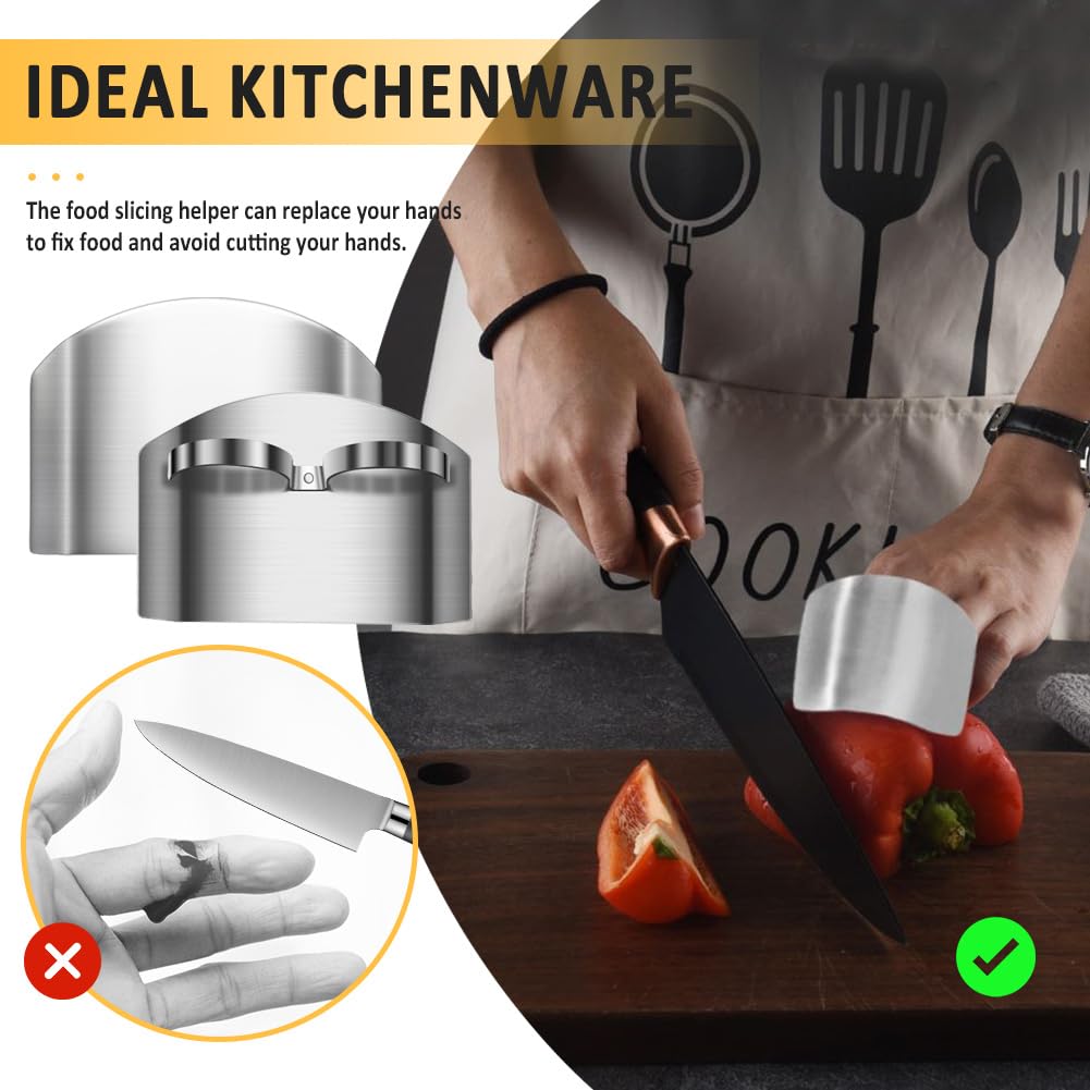 7PCS Finger Guards for Cutting Food - Stainless Steel Knife Cutting Finger Protector, Onion Holder for Slicing, Finger Cots, Thumb Guard Peelers, Onion Slicer, Knife Guard, Kitchen Tool