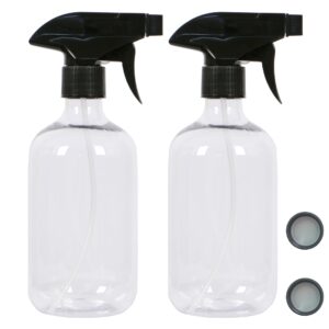 kigitik plastic spray bottles, 16.9oz/500ml, refillable empty spray bottles, for cleaning solutions, plants, pet, essential oils, kitchen, hair (clear)