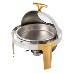 Roll Top Chafing Dish Buffet Set,Round Chafing Dish Buffet Set, Stainless Steel Buffet Warmer Chafers and Buffet Warmers Sets with Lid for Entertaining & Catering (6 L/6.3qt Gold)