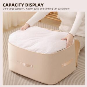 1 Pcs Self Compression Organizer Portable Dorm Moving Bags Storage Tote for Space Saving, Packaging Cube Bedding Storage Bag for Comforters Blankets Bedding Clothes, Beige Medium