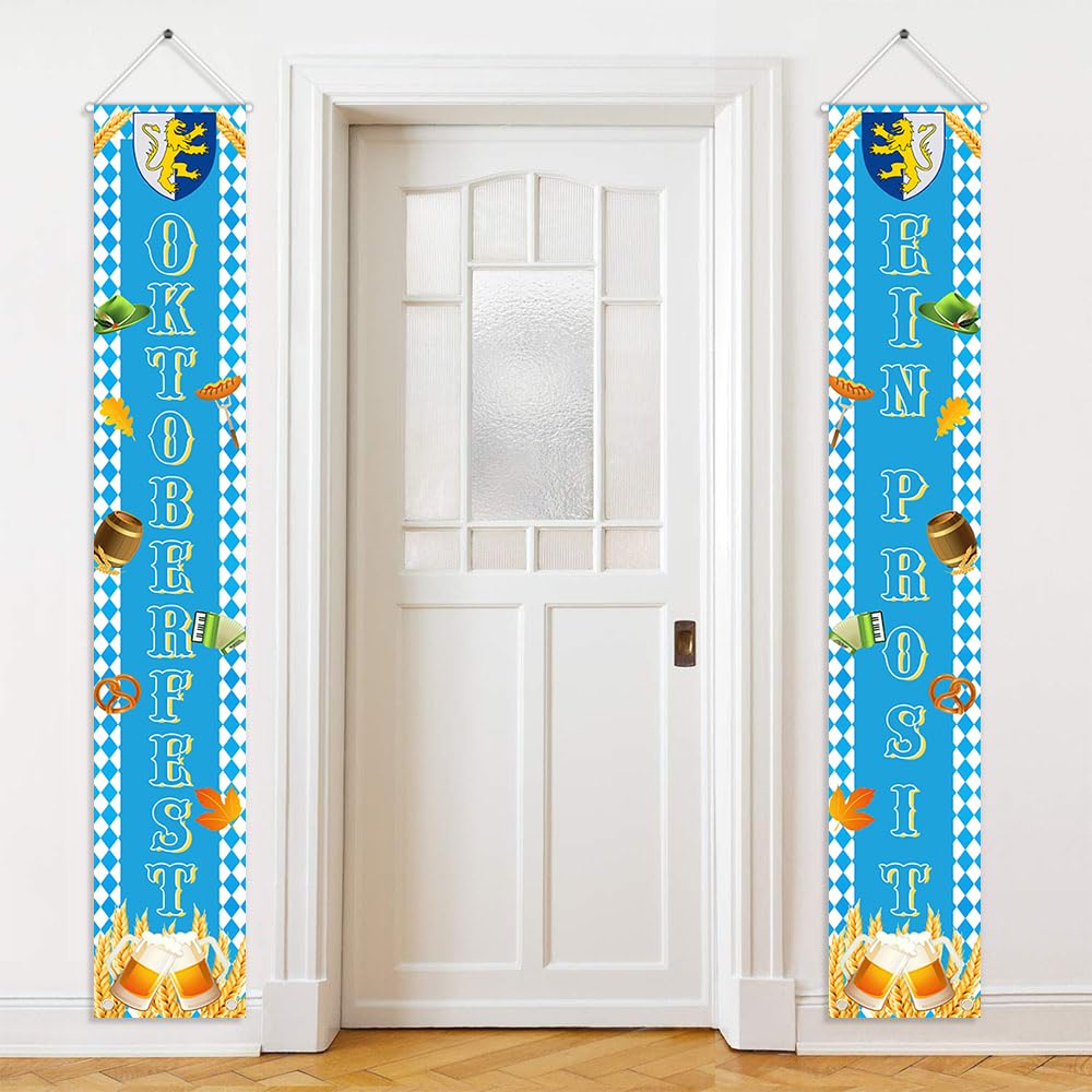 Avezano Oktoberfest Decorations German Bavarian Check Flag Porch Sign Oktoberfest Banner Oktoberfest Festival Welcome Hanging Banner Oktoberfest Party Supplies