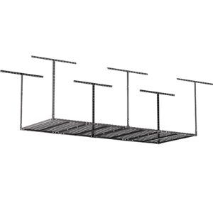 GIOTORENT 3x8FT Overhead Garage Storage Rack, Heavy Duty Metal Garage Ceiling Storage Racks, Adjustable Garage Shelving/Garage Organization/Garage Storage Shelves, 600lbs Weight Capacity, Black