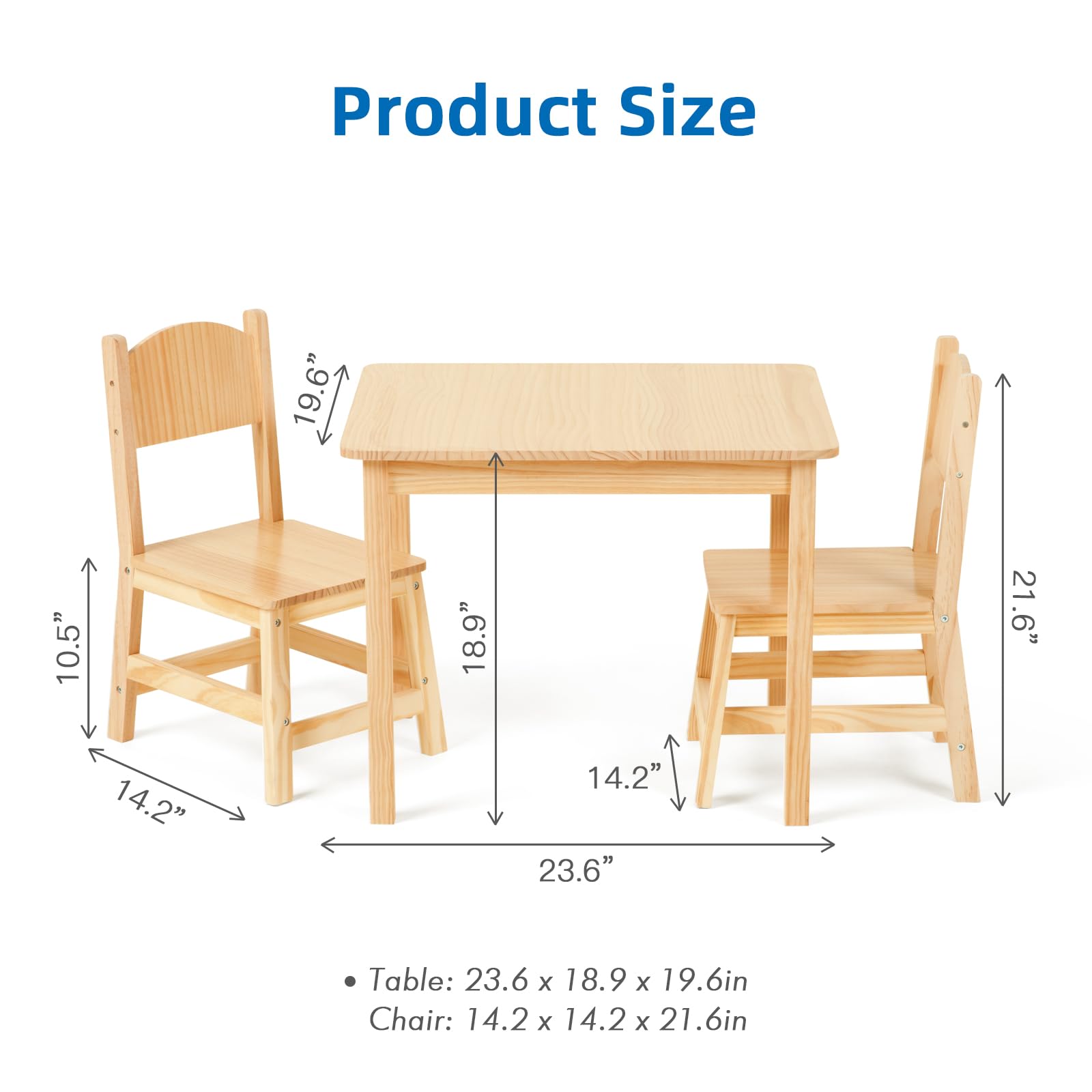 OOOK Solid Wood Toddler Table and Chair Set, Ergonomically Designed Kids Table and Chairs for Arts, Crafts, Reading, Preschool, Kindergarten, Playroom, Great Growth Present for Children