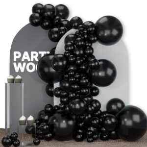 partywoo black balloons, 142 pcs black balloons different sizes pack of 18 12 10 5 inch black balloons arch kit balloon garland for birthday, graduation, halloween, party decorations, black-y18