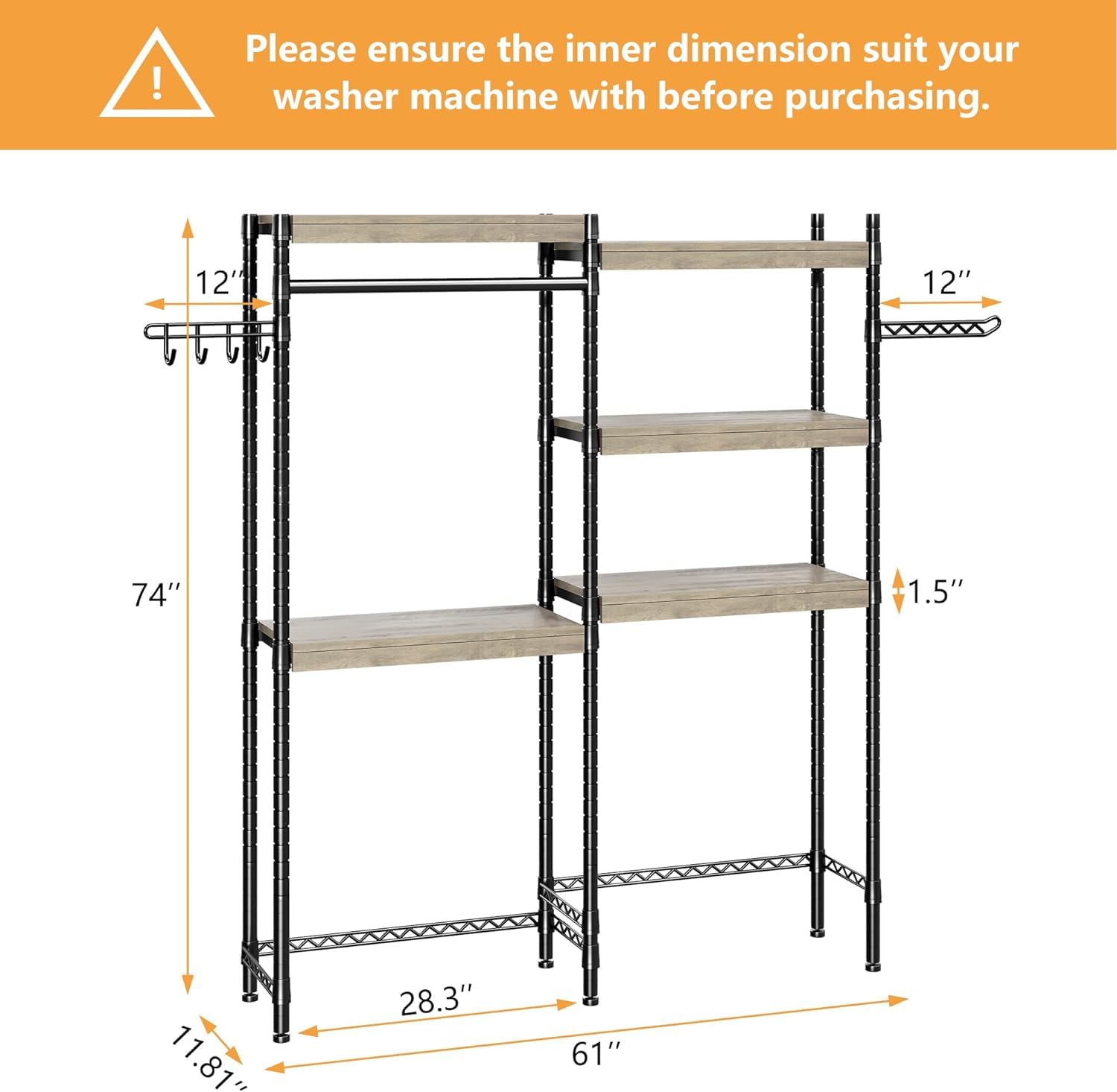 IDEALHOUSE Over The Washer and Dryer Storage Shelf- Laundry Room Organization Space Saving Laundry Drying Clothes Racks Heavy Duty Adjustable Height Bathroom Shelf for Home Decor (Wood, 28" A+B)