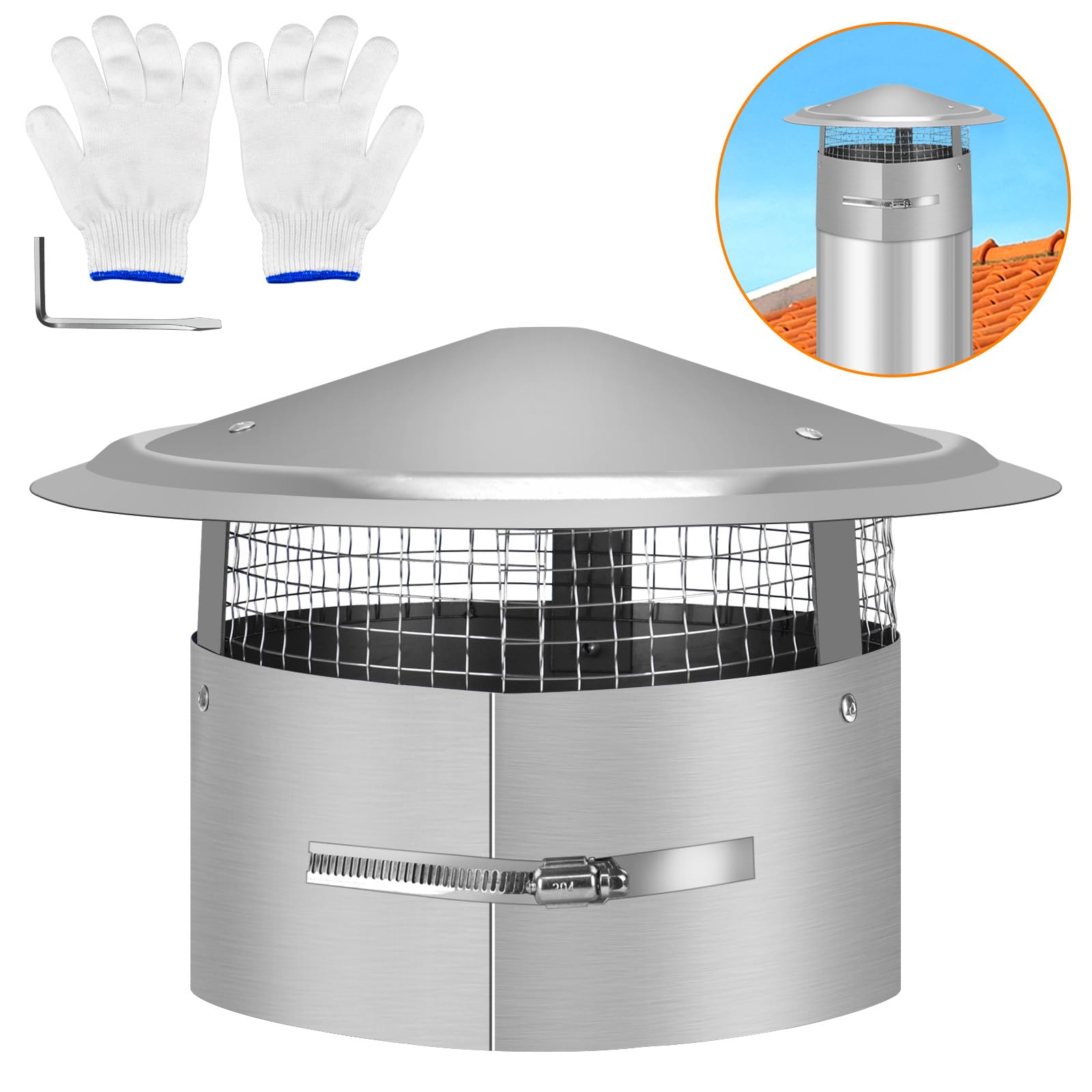 Chimney Cap 8 Inch Chimney Cap Round Stainless Steel Chimney Cover Chimney Rain Caps with Screen Chimney Caps for Outside One Top Chimney Cap 8 Inch