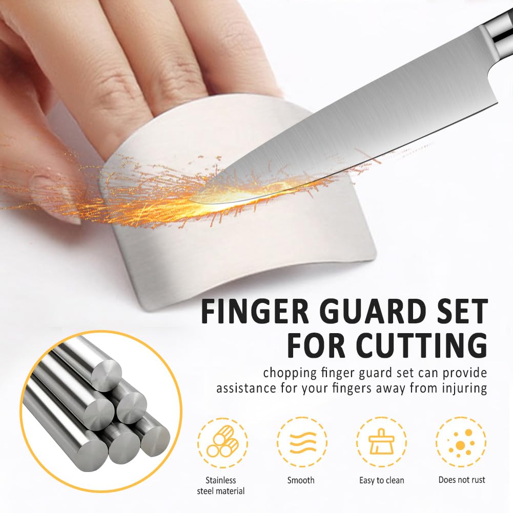 7PCS Finger Guards for Cutting Food - Stainless Steel Knife Cutting Finger Protector, Onion Holder for Slicing, Finger Cots, Thumb Guard Peelers, Onion Slicer, Knife Guard, Kitchen Tool