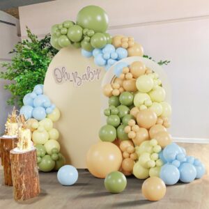 blissbash 125pcs classic bear baby shower balloon arch garland kit - 18/12/10/5 inch pastel blue, sage green, pastel yellow, nude balloons for baby shower, birthday party decorations