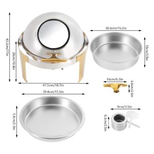 Roll Top Chafing Dish Buffet Set,Round Chafing Dish Buffet Set, Stainless Steel Buffet Warmer Chafers and Buffet Warmers Sets with Lid for Entertaining & Catering (6 L/6.3qt Gold)