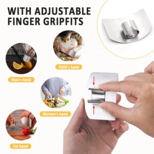 7PCS Finger Guards for Cutting Food - Stainless Steel Knife Cutting Finger Protector, Onion Holder for Slicing, Finger Cots, Thumb Guard Peelers, Onion Slicer, Knife Guard, Kitchen Tool