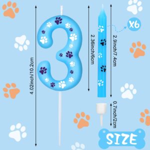 Photect 7 Pcs Number 3 Blue Dog Paw Birthday Candles Blue Dog Paw Print Themed Birthday Candles Numeral Birthday Cake Topper for Boy Girl Dog Paw Birthday Decoration Blue Dog Party Supplies