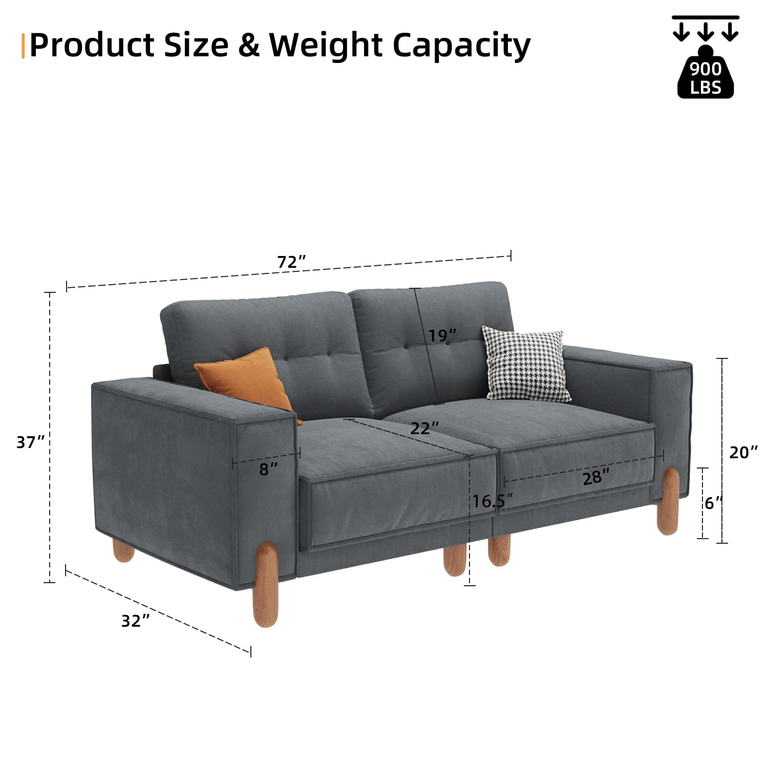 72" Modern Couch for Living Room,2 Seater Couch,Deep Seat Chenille Loveseat Sofa,Comfy Sofa, Cloud Couch,Cream Couch with Pillows for Apartment Small Space (Grey, 72in)