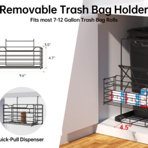 Mythco Cabinet Trash Can Pull Out Kit with Removable Garbage Bag Holder Under Sink Trash Can Pull Out Slider for 28–44 Quart Cans Up to 125 lb- (Can Not Included) (Black)