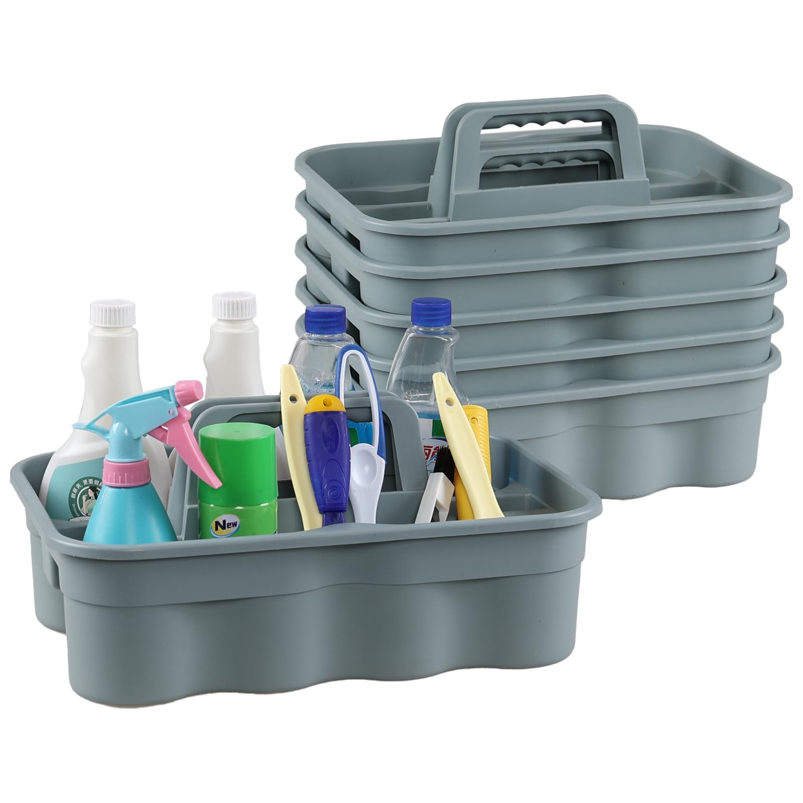 Zopnny Multiuse Caddy Organizer with Handle, Plastic Shower Caddy Basket, Divided Storage Tote Holder for Bathroom, Shower, Cleaning, Kitchen, Office, Dorm (6-Pack)