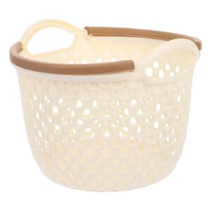 luxshiny small plastic laundry hamper portable dirty clothes basket with carry handles for clothes bedroom storage organization beige