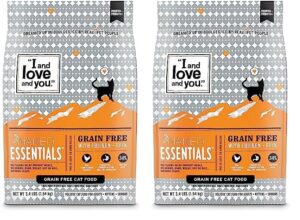 i and love and you naked essentials dry cat food - chicken + duck - grain free, real meat, no fillers, prebiotics + probiotics, 3.4lb bag (pack of 2)