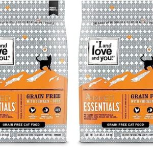 I AND LOVE AND YOU Naked Essentials Dry Cat Food - Chicken + Duck - Grain Free, Real Meat, No Fillers, Prebiotics + Probiotics, 3.4lb Bag (Pack of 2)