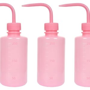 KIGITIK 3 Pcs Tattoo Wash Bottle, Wash Bottles, Narrow Mouth Squeeze Bottle, Safety Rinse Bottle Watering Tools, for Lab, Tattoo, hair, pet, Plant Irrigation Bottle (Pink, 250ml)