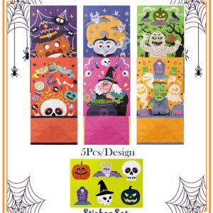 Gcardist Halloween Treats Bags 30 PCS Party Favors with 6 Designs, 3x5x9.5 Inches for Trick or Treat Festival - Includes Stickers - Happy Halloween Candy Bags