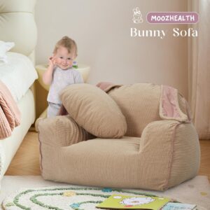 MOOZHEALTH Bunny Kids Sofa Toddler Chair,Toddler Bean Bag Chair with Carrot-Shaped Throw Pillow,Soft Corduroy Cover Comfy Toddler Chair for Reading and Napping, for Boys and Girls,Beige Bunny