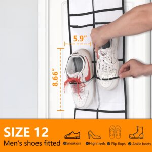 MSLOVE Narrow Over The Door Shoe Organizer, 12 Large Mesh Pockets Hanging Shoe Organizer for Closet Organizers and Storage, White, 2 Pack