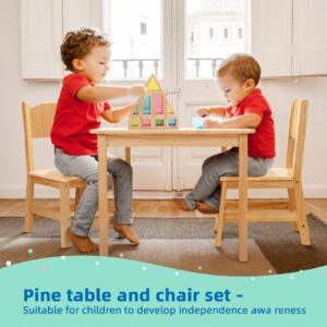 OOOK Solid Wood Toddler Table and Chair Set, Ergonomically Designed Kids Table and Chairs for Arts, Crafts, Reading, Preschool, Kindergarten, Playroom, Great Growth Present for Children