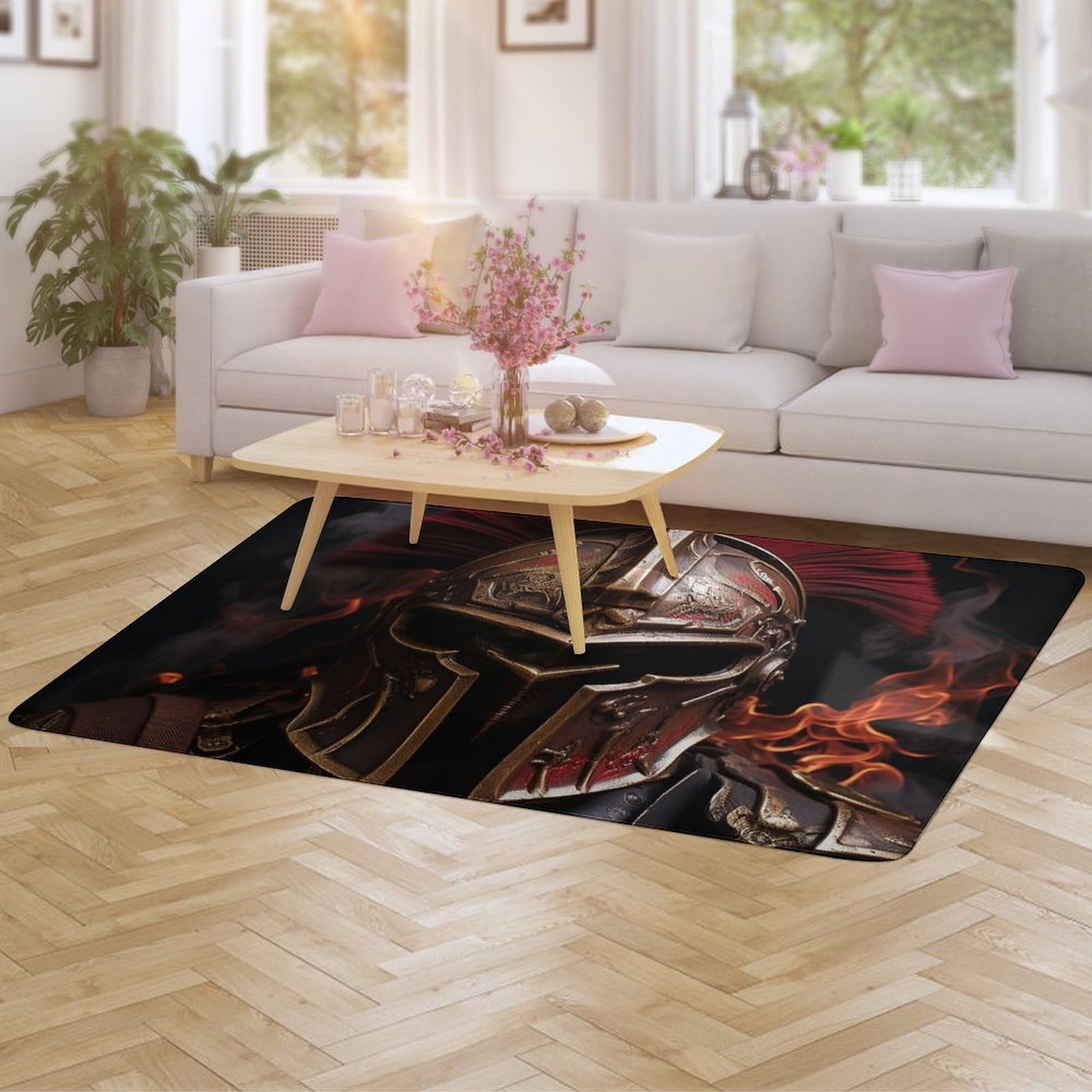 Carpet for Living Room,Spartan Helmet Printed Soft Area Rug,Anti-Skid Rectangular Cozy Soft Throw Rug,Dorm Living Room Home Decor Floor Carpet