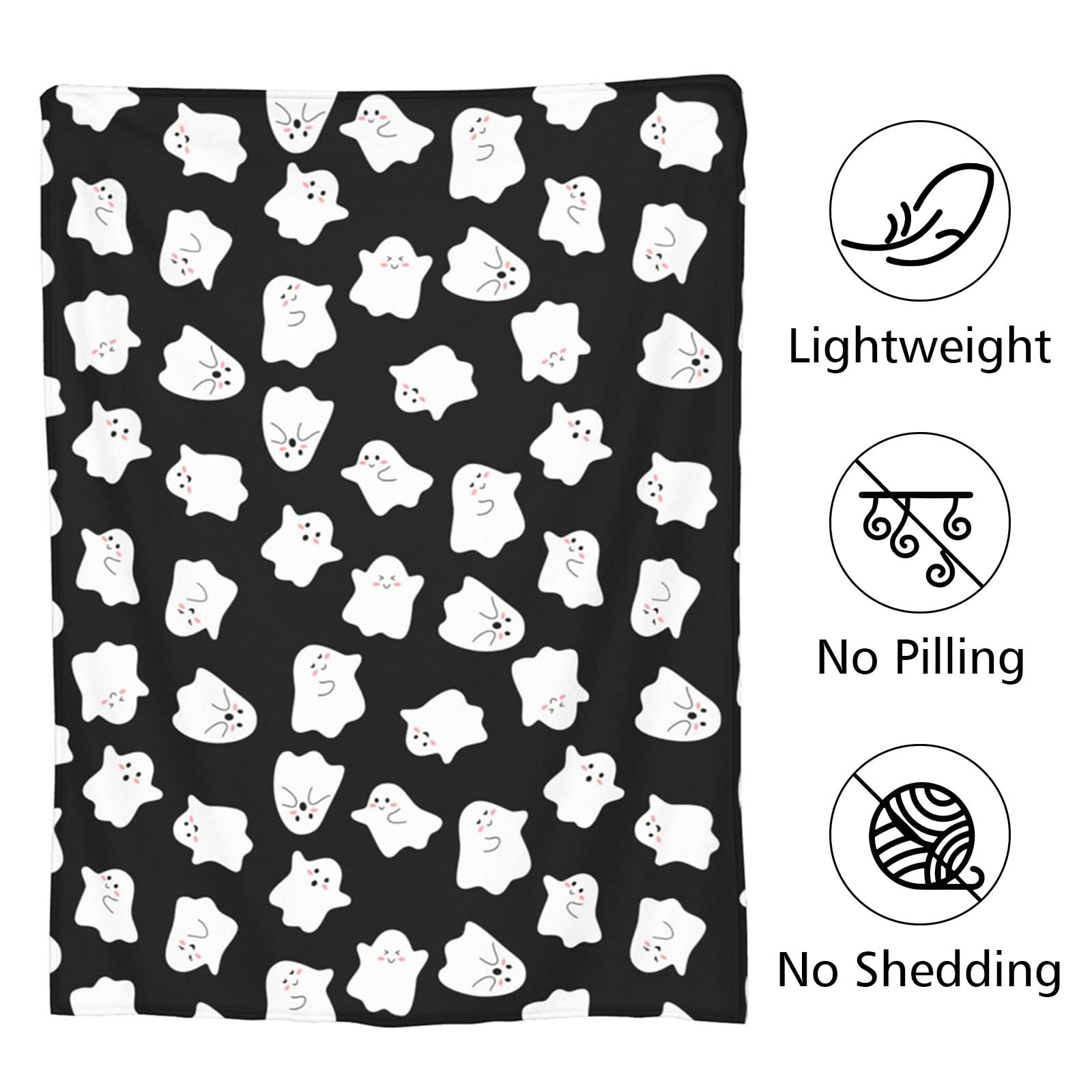 Joktacular Throw Blanket Halloween, Cute Ghost Soft Ligtweight Black Blanket, Durable Cozy Anti-Pilling Flannel Blanket for Baby Kids Girls Best Home Decor 40""x50""