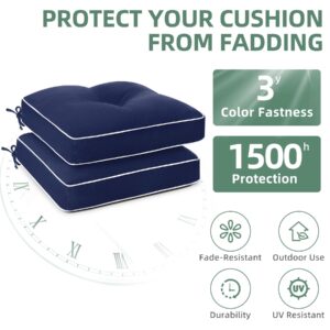 Favoyard Patio Chair Cushions 19 × 19 Inch Water Resistant & 3-Year Color Fastness Outdoor Chairs Cushion for Seat Dining Rocking Wicker Chair Cushion with Tie Straps Tufted Square Pads, Blue, 2 Pack