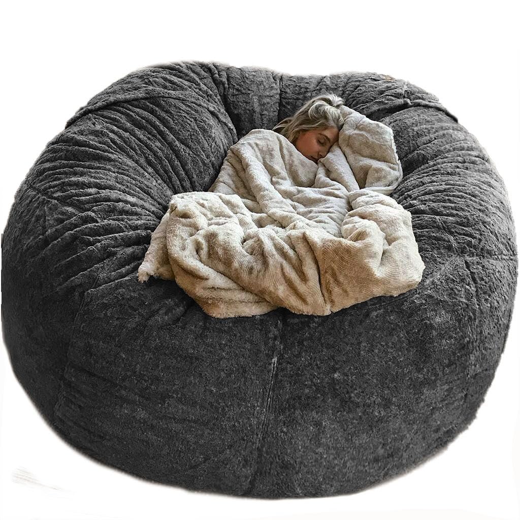 Giant Sherpa Bean Bag Chair Cover, Ultra Soft Bean Bag Bed (No Filler, Cover only), Large Round Soft Fluffy Bean Bag for Adults, Machine Washable Big Size Bean Bag Covers