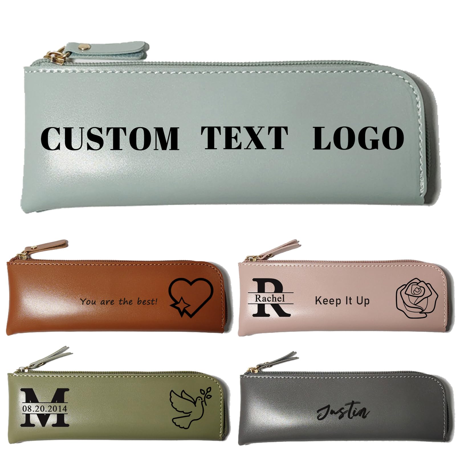 Custom Leather Pencil Case Cosmetic Pouch,Personalized Engraved Logo Text Name Initials Pen Case Small Makeup Pouch Back to School Gifts At College, Office and Travel for Women Men