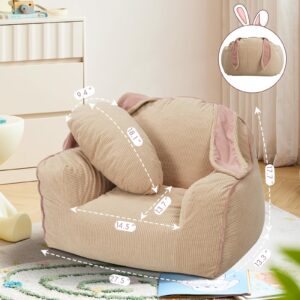 MOOZHEALTH Bunny Kids Sofa Toddler Chair,Toddler Bean Bag Chair with Carrot-Shaped Throw Pillow,Soft Corduroy Cover Comfy Toddler Chair for Reading and Napping, for Boys and Girls,Beige Bunny