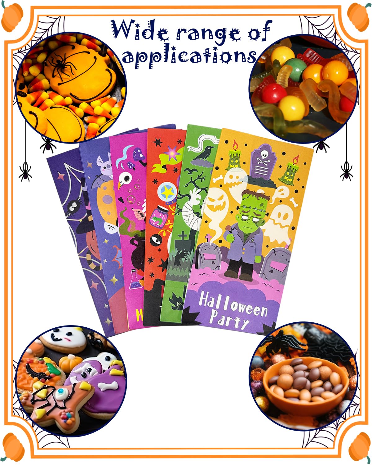 Gcardist Halloween Treats Bags 30 PCS Party Favors with 6 Designs, 3x5x9.5 Inches for Trick or Treat Festival - Includes Stickers - Happy Halloween Candy Bags