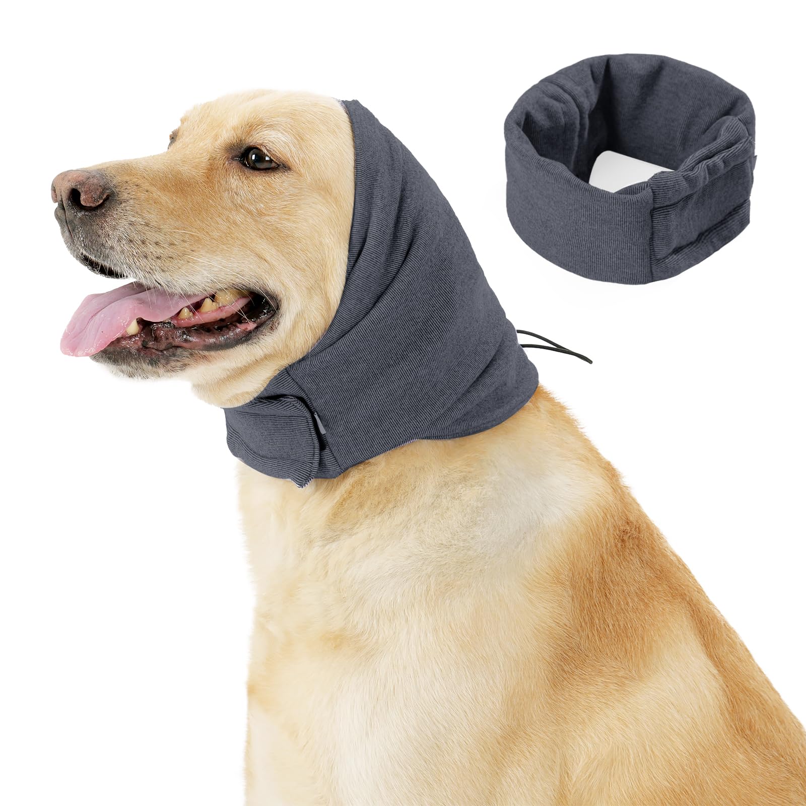 JOHNBOLIN Dog Thunder Ear Muffs, Dog Calming Hoodie No Flap Ear Wraps for Dogs Hematoma Healing, Dog No Flap Noise Protection Ear Wrap Relieve Anxiety,Dog Ear Cover The Grooming (Grey, Large)