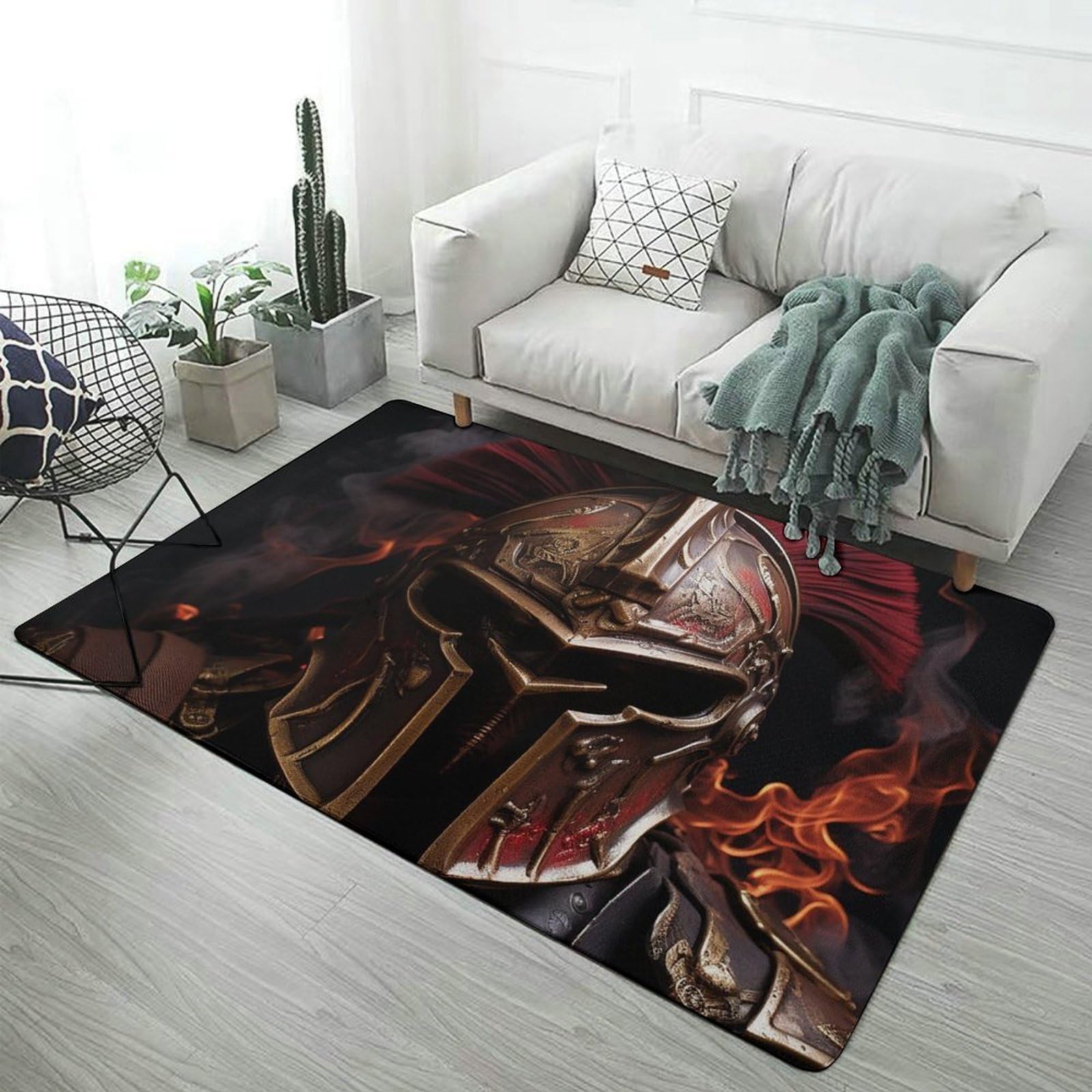 Carpet for Living Room,Spartan Helmet Printed Soft Area Rug,Anti-Skid Rectangular Cozy Soft Throw Rug,Dorm Living Room Home Decor Floor Carpet