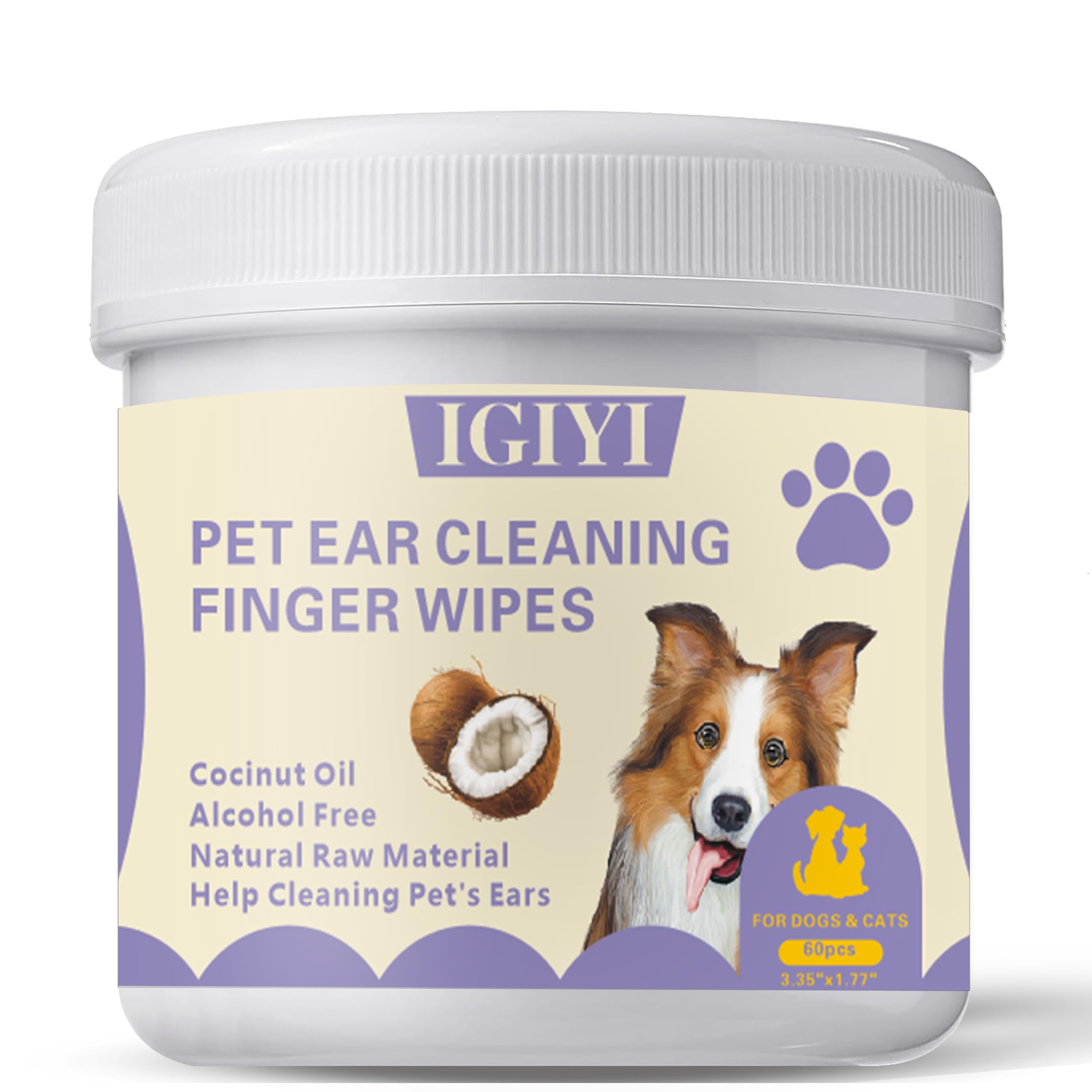 IGIYI Ear Finger Wipes Cleaner for Dog Cat,Bigger Size Gently Remove Ear Wax Dirt Odor,Sooths & Deodorizes, Relieve Ear Itching, Prevents Ear Infections, Natural Ingredients, 60 Count