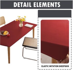 Huierxun PU Stretch Fitted Rectangle Tablecloth with Elastic Edge 35 x 55 Inch Waterproof Oil Proof Table Cloth Wipeable Table Cover for Indoor Outdoor Furniture Protect (Red,35"x55")