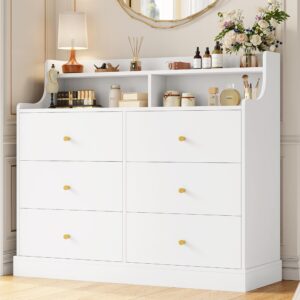 finetones 6 drawer dresser, white dresser double dresser with shelves, white and gold dresser, wide chest of drawers, dressers & chests of drawers, large wooden storage white dresser for living room