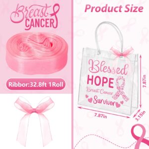 DTOFOOT 18Pcs Breast Cancer Clear Gift Bags with Handles Pink Ribbon Bow Breast Cancer Awareness Bulk Item PVC Pink Ribbon Bags Reusable for Breast Cancer Bags Women Nurse Breast Cancer Survivor Party