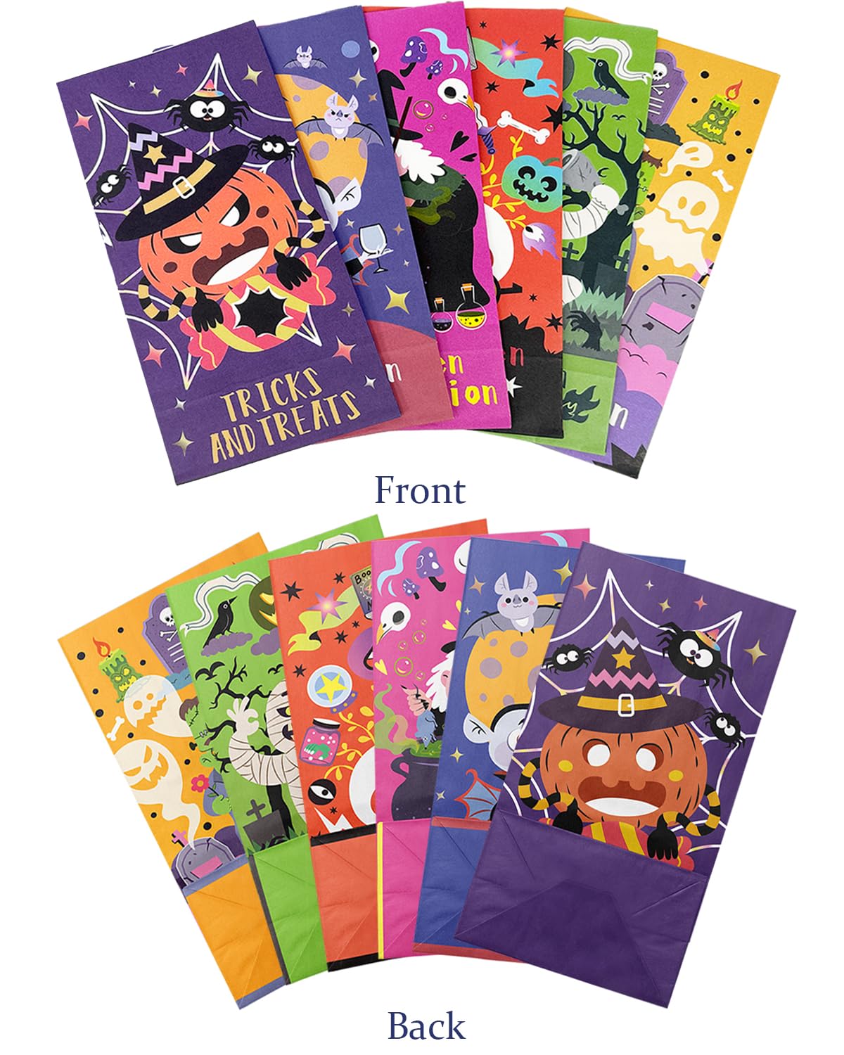 Gcardist Halloween Treats Bags 30 PCS Party Favors with 6 Designs, 3x5x9.5 Inches for Trick or Treat Festival - Includes Stickers - Happy Halloween Candy Bags