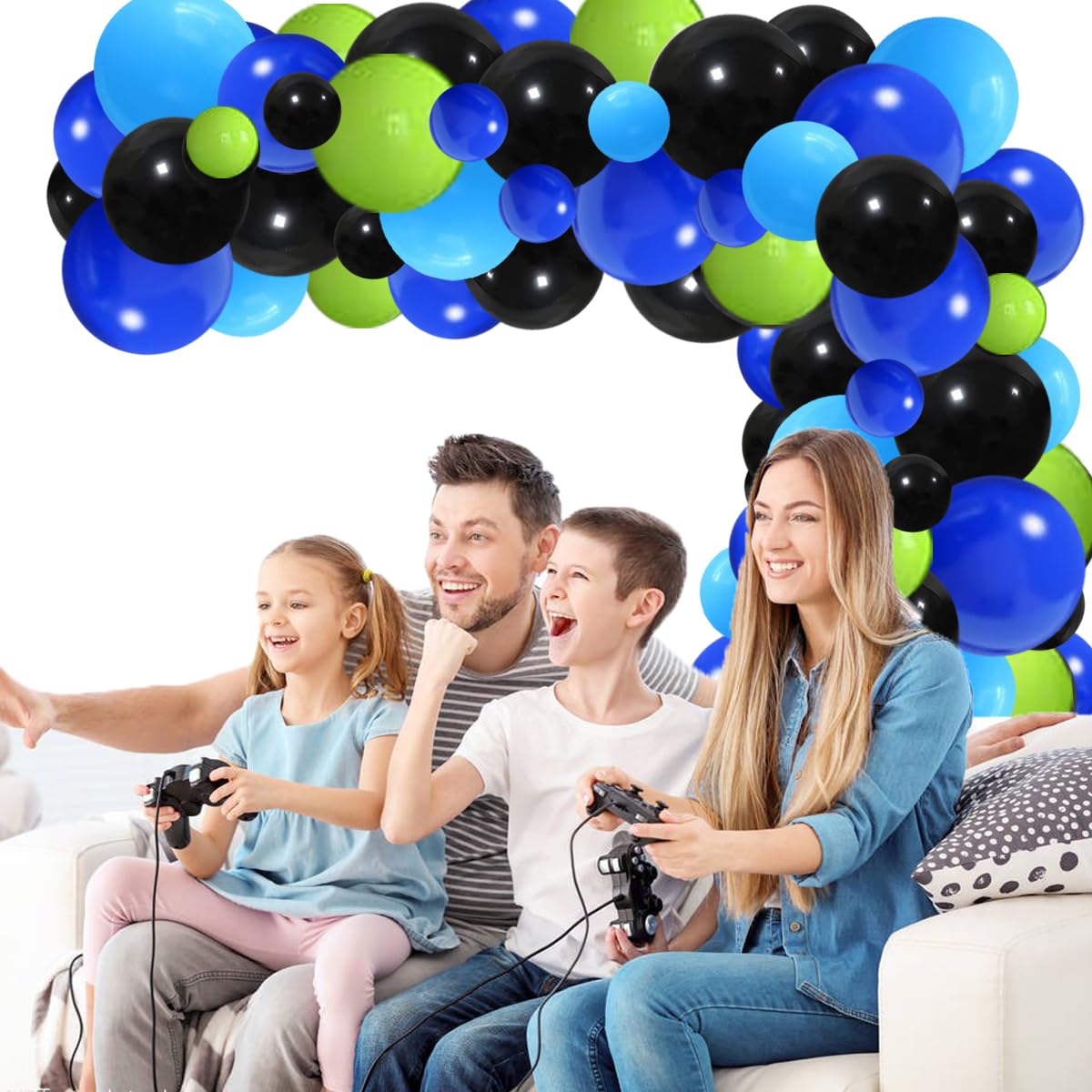 Blue Black Green Balloon Arch Garland Kit - Video Game Balloon Arch Blue Black Balloons Lime Green Balloons for Video Game Miner Birthday Graduation Halloween Party Decors