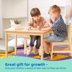 OOOK Solid Wood Toddler Table and Chair Set, Ergonomically Designed Kids Table and Chairs for Arts, Crafts, Reading, Preschool, Kindergarten, Playroom, Great Growth Present for Children