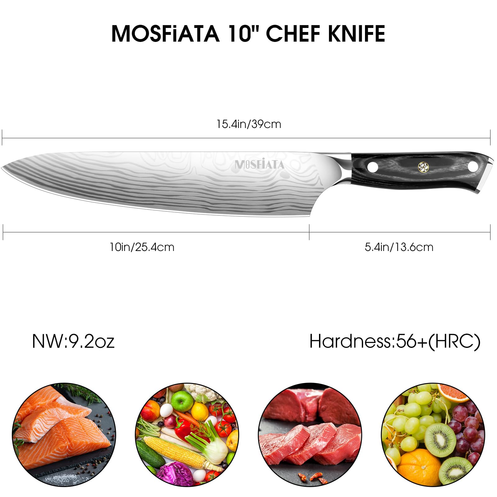 MOSFiATA 10" Super Sharp Professional Chef's Knife，German High Carbon Stainless Steel EN1.4116 with Micarta Handle and Gift Box