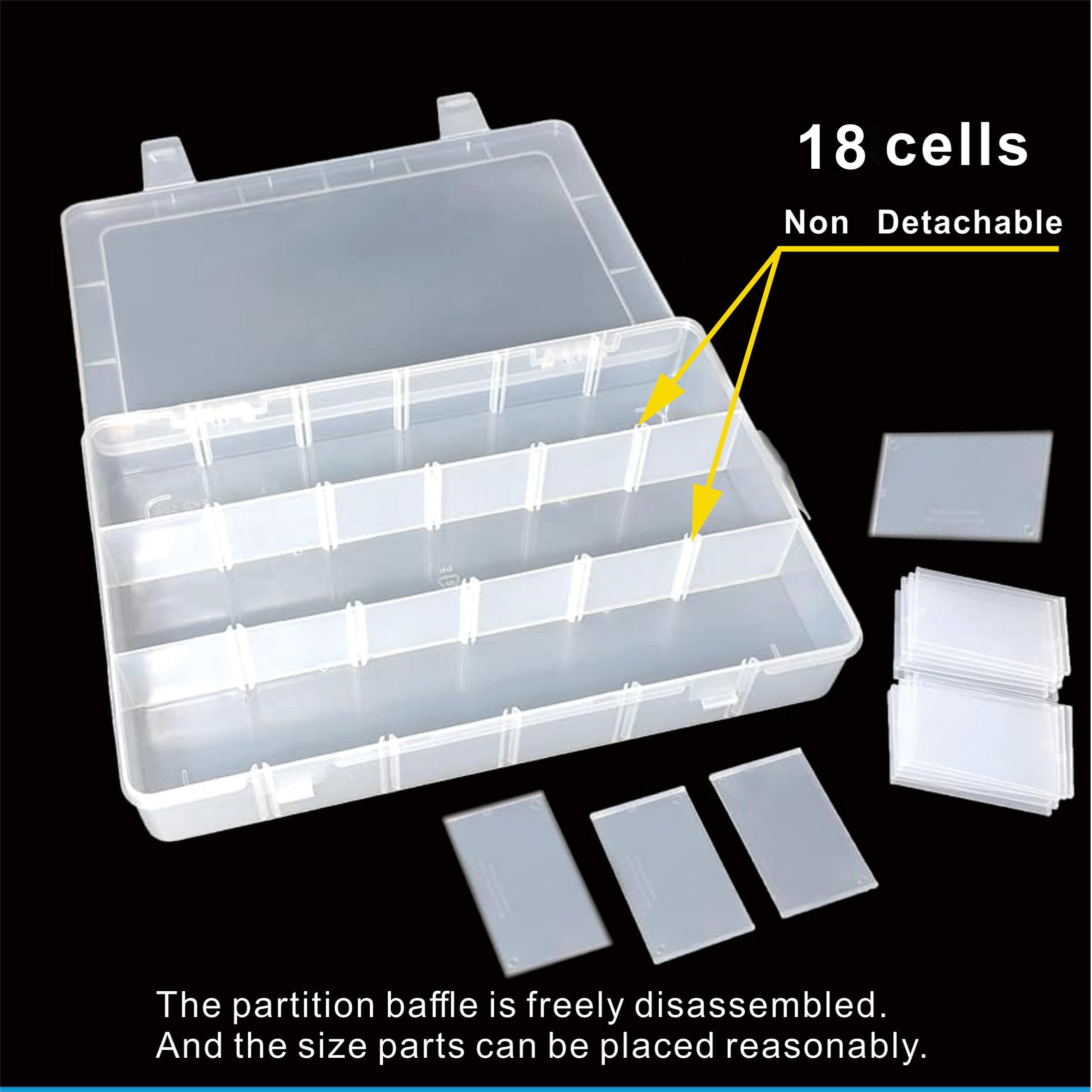 LZLMQSSA 18 Grids Transparent Plastic Organizer Box With Dividers, Adjustable Compartment Plastic Craft Storage Container, Small Parts Storage Box, Small Tool Organizer Storage Box（3 Pack）