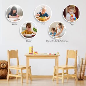 OOOK Solid Wood Toddler Table and Chair Set, Ergonomically Designed Kids Table and Chairs for Arts, Crafts, Reading, Preschool, Kindergarten, Playroom, Great Growth Present for Children