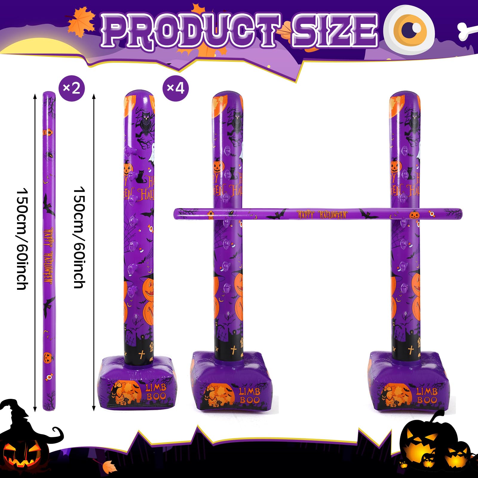 Seenelling 2 Pack Halloween Inflatable Limbo Party Game 59 in Spooky Pumpkin Indoor Outdoor Family Party Favor Easy Setup for Birthday Backyard Picnic Fall Holiday Decor (Pumpkin)